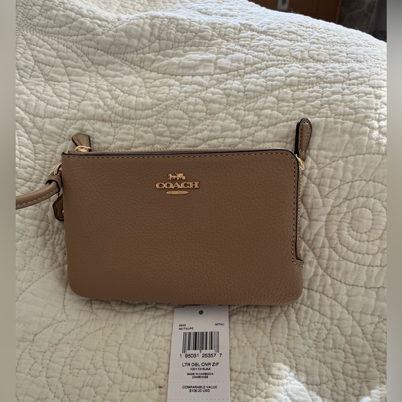 Coach | Bags | Coach Nwt Double Corner Zip Walletwristlet Taupe | Poshmark